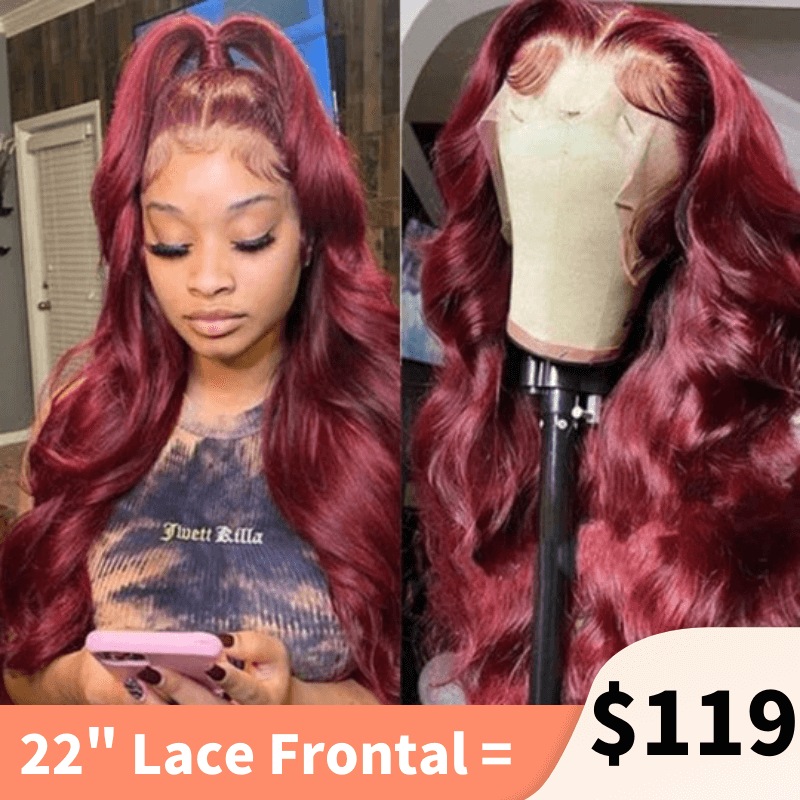 Julia Hair Red Wine Burgundy Body Wave 13x4 Lace Front Wig Transparent ...
